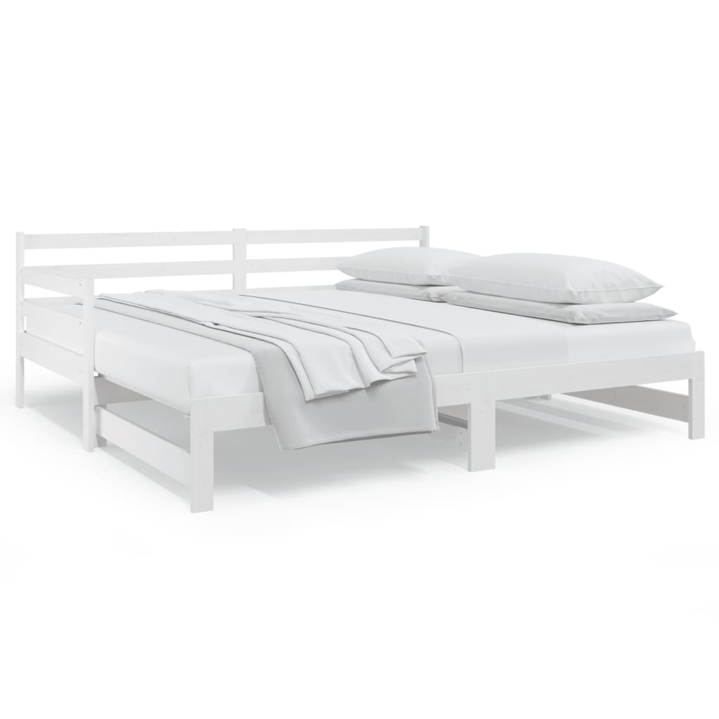 vidaXL Ištraukiama lova, balta, 2x(80x200)cm, pušies medienos masyvas ...