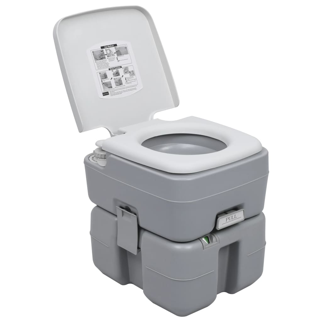 vidaXL Nešiojamas stovyklavimo tualetas, pilkos spalvos, 20+10l | vidaXL.lt